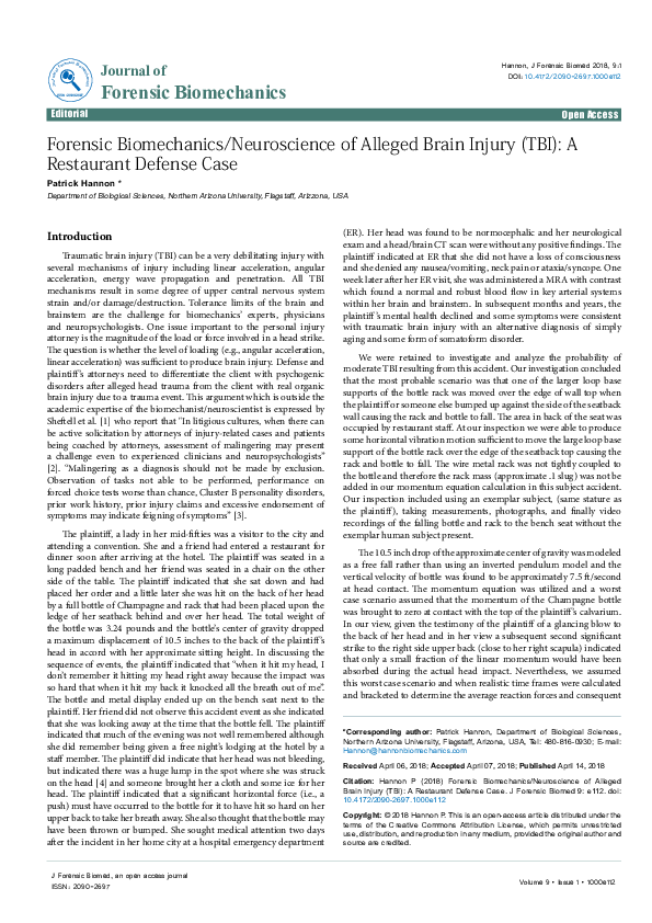 (PDF) Forensic Biomechanics/Neuroscience of Alleged Brain Injury (TBI ...