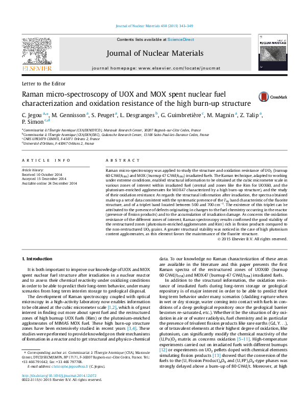 (PDF) Raman micro-spectroscopy of UOX and MOX spent nuclear fuel ...