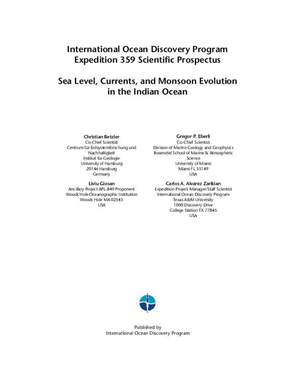 (PDF) International Ocean Discovery Program Expedition 359 Scientific ...
