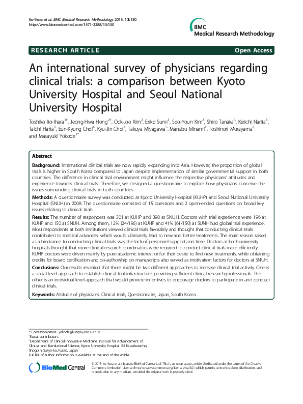 (PDF) An international survey of physicians regarding clinical trials ...