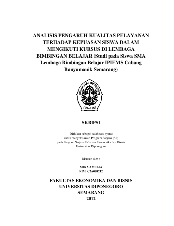 (PDF) ANALISIS PENGARUH KUALITAS PELAYANAN TERHADAP KEPUASAN SISWA DALAM MENGIKUTI KURSUS DI ...