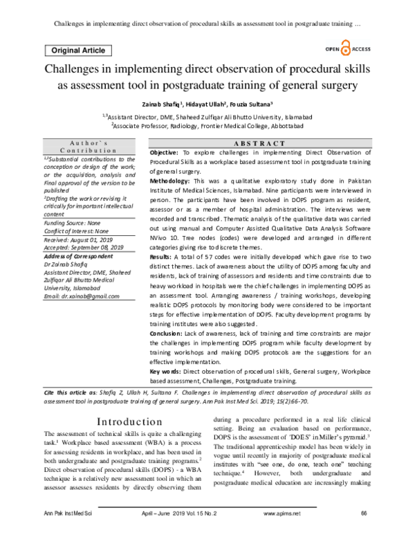 (PDF) Challenges in implementing direct observation of procedural ...