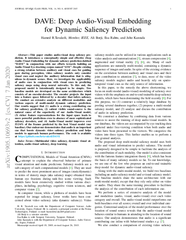 (PDF) DAVE: A Deep Audio-Visual Embedding for Dynamic Saliency Prediction