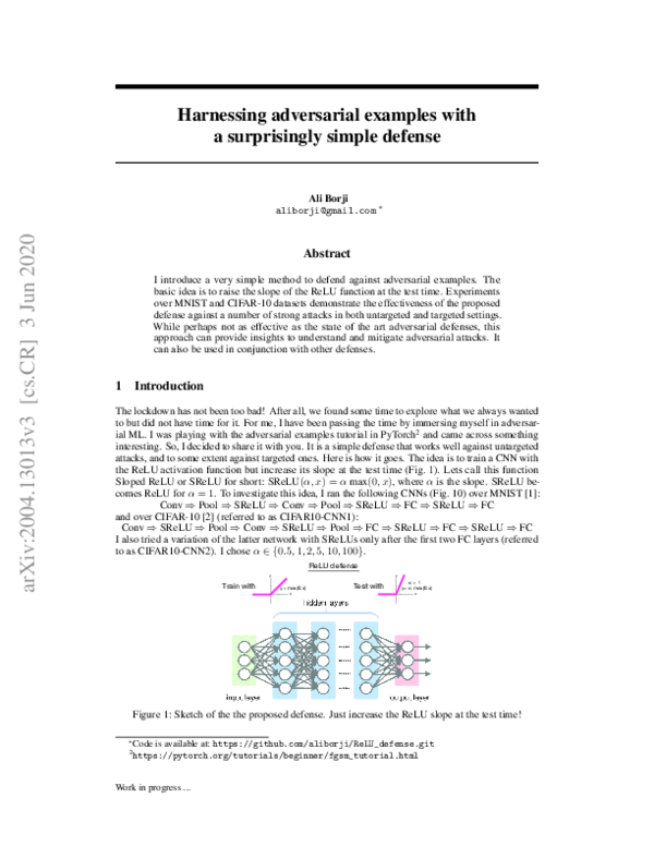 (PDF) Harnessing adversarial examples with a surprisingly simple defense