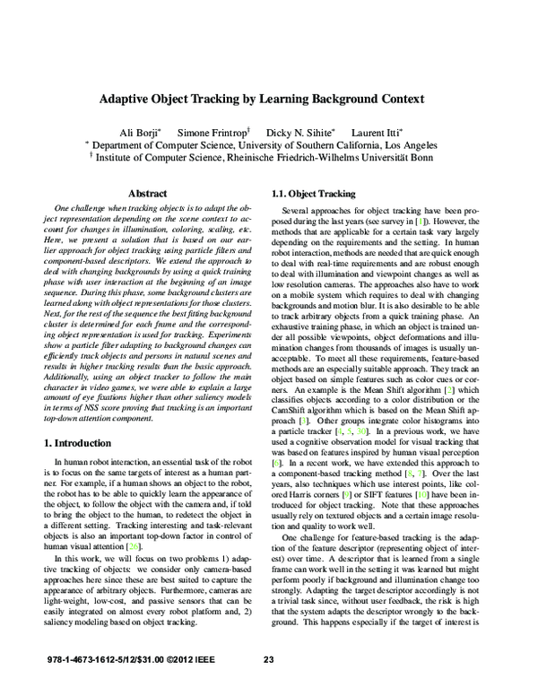 (PDF) Adaptive object tracking by learning background context