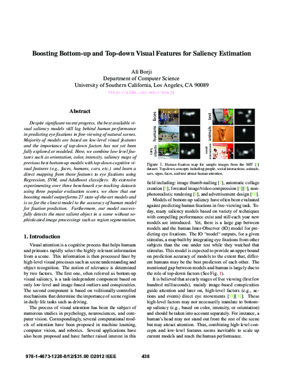 (PDF) Boosting bottom-up and top-down visual features for saliency estimation