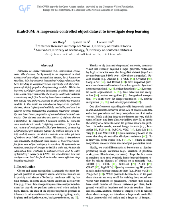 (PDF) iLab-20M: A Large-Scale Controlled Object Dataset to Investigate Deep Learning