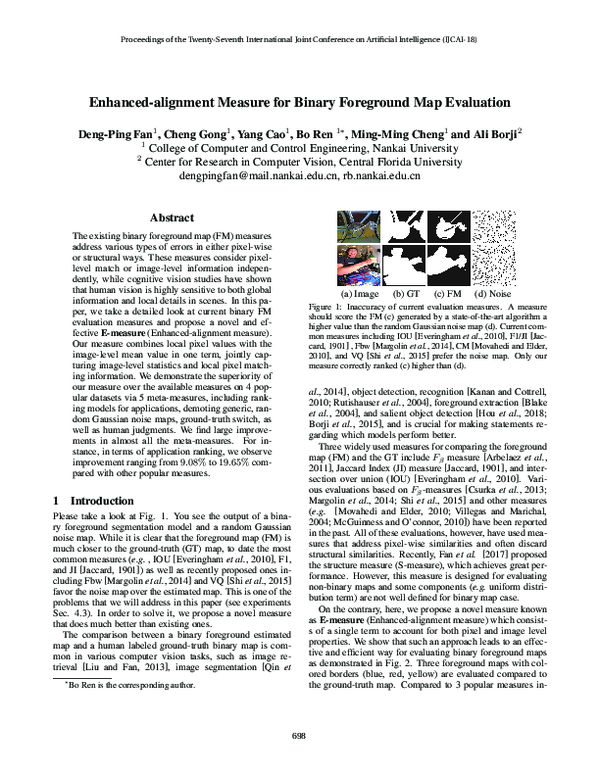 (PDF) Enhanced-alignment Measure for Binary Foreground Map Evaluation