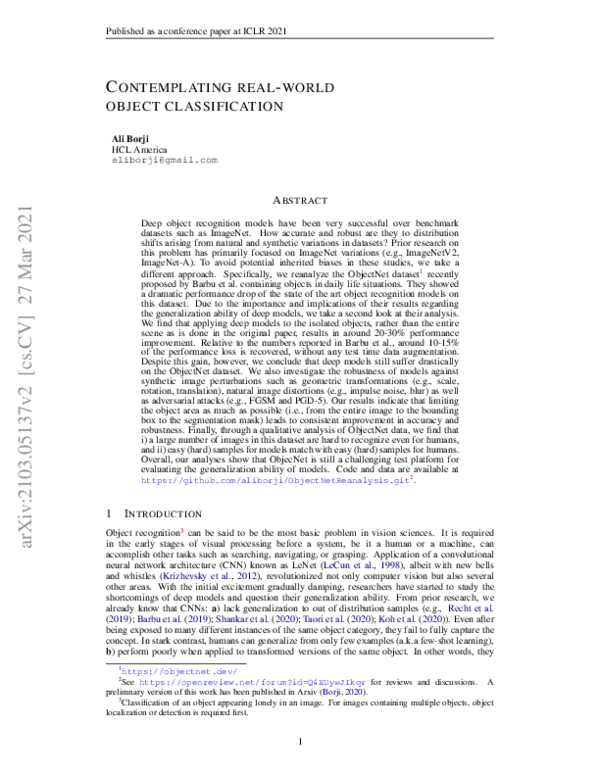 (PDF) Contemplating real-world object classification