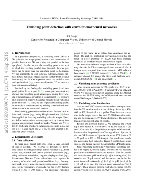 (PDF) Vanishing point detection with convolutional neural networks