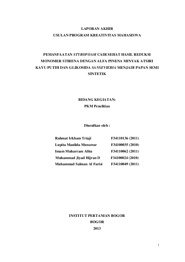 (PDF) Pemanfaatan styrofoam cair sehat hasil reduksi monomer stirena ...