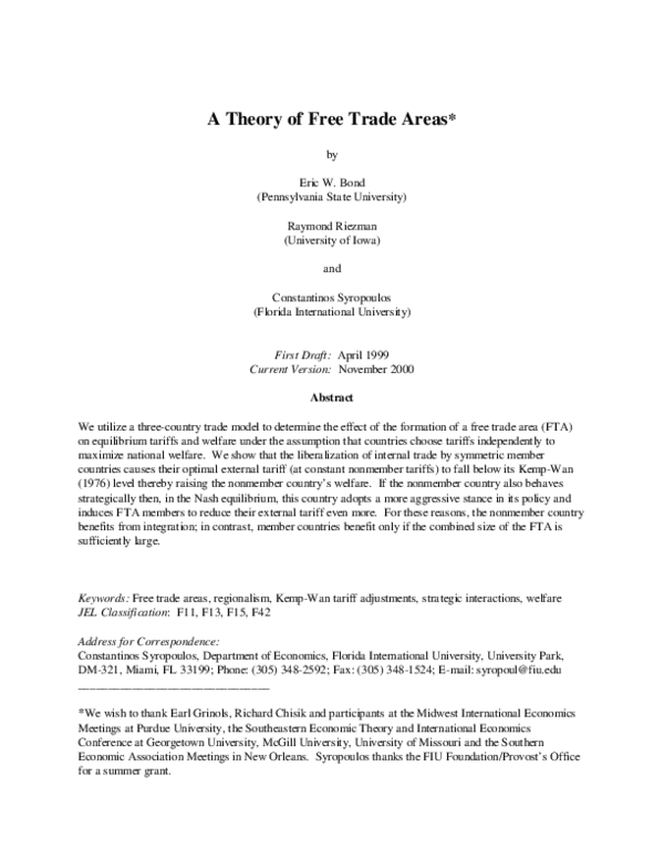 (PDF) A Theory of Free Trade Areas
