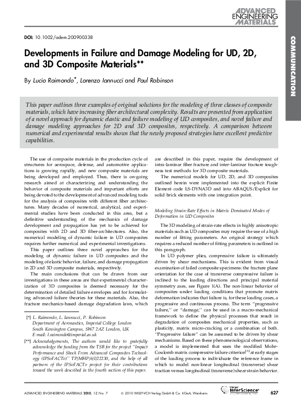 (PDF) Developments in Failure and Damage Modeling for UD, 2D, and 3D Composite Materials
