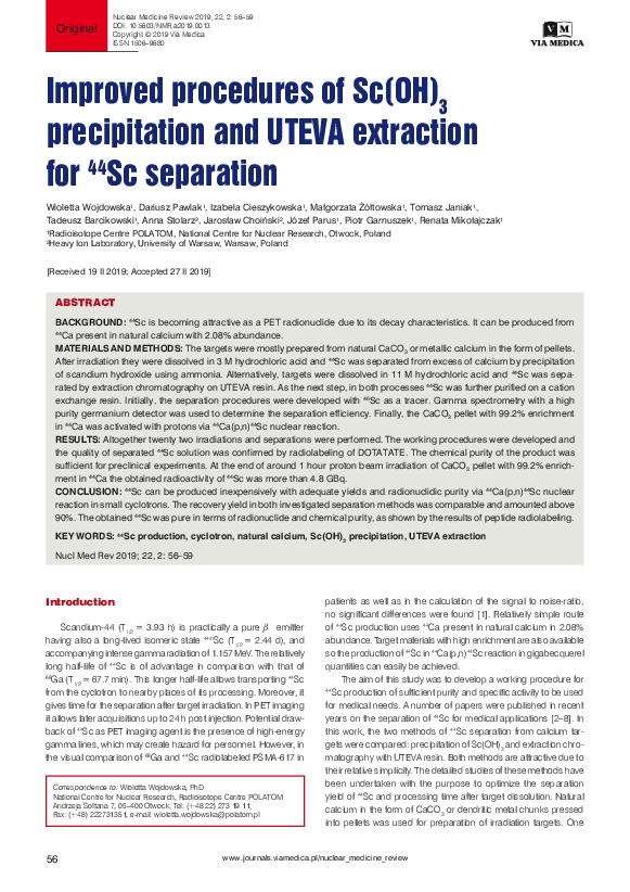 (PDF) Improved procedures of Sc(OH)3 precipitation and UTEVA extraction ...