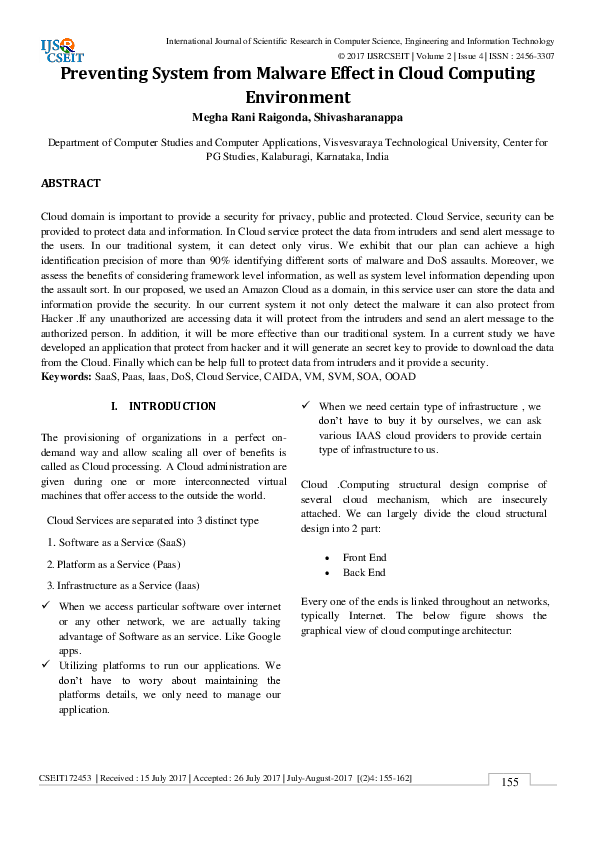 (PDF) Preventing System from Malware Effect in Cloud Computing Environment