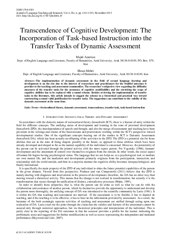 (PDF) Transcendence of Cognitive Development: The Incorporation of Task-based Instruction into ...