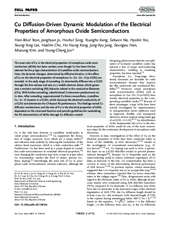 (PDF) Cu Diffusion-Driven Dynamic Modulation of the Electrical ...