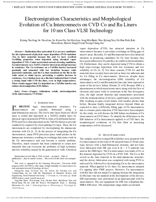 Electromigration Characteristics and Morphological Evolution of Cu Interconnects on CVD Co and ...