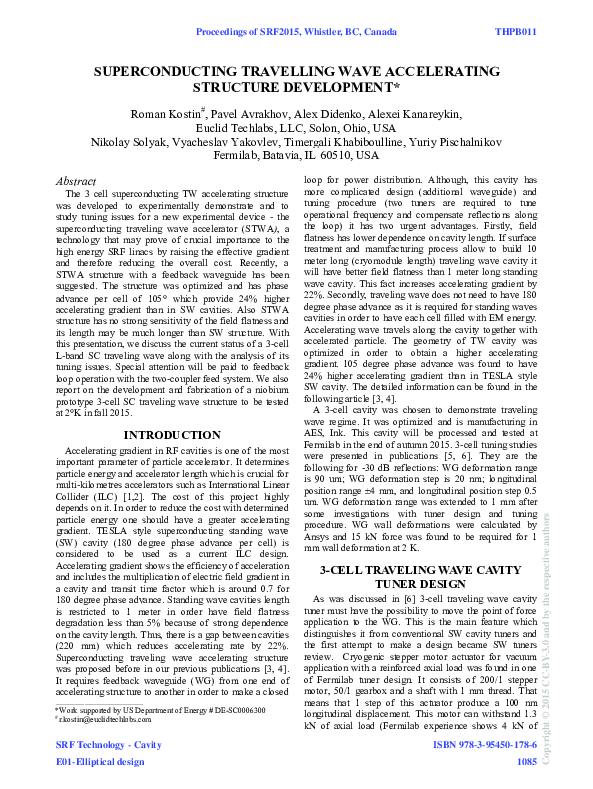 (PDF) Superconducting Travelling Wave Accelerating Structure Development
