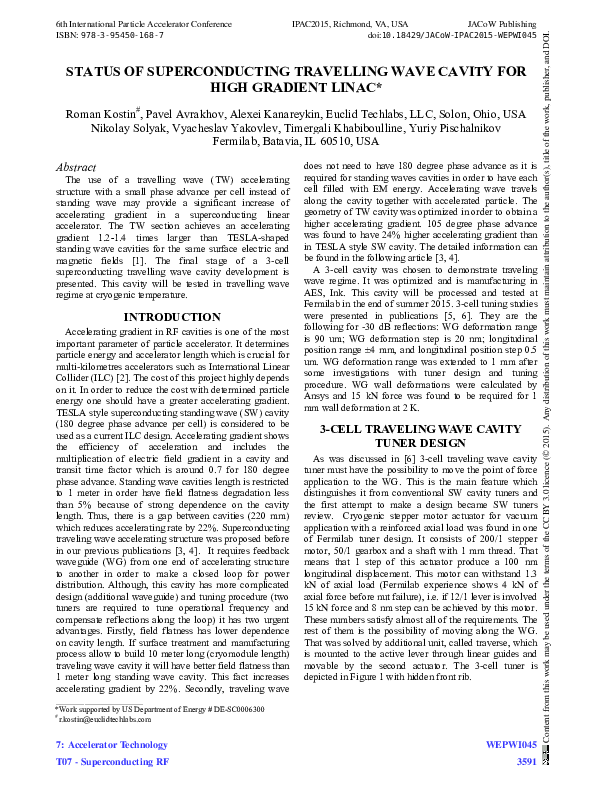 (PDF) Status of Superconducting Traveling Wave Cavity for High Gradient ...