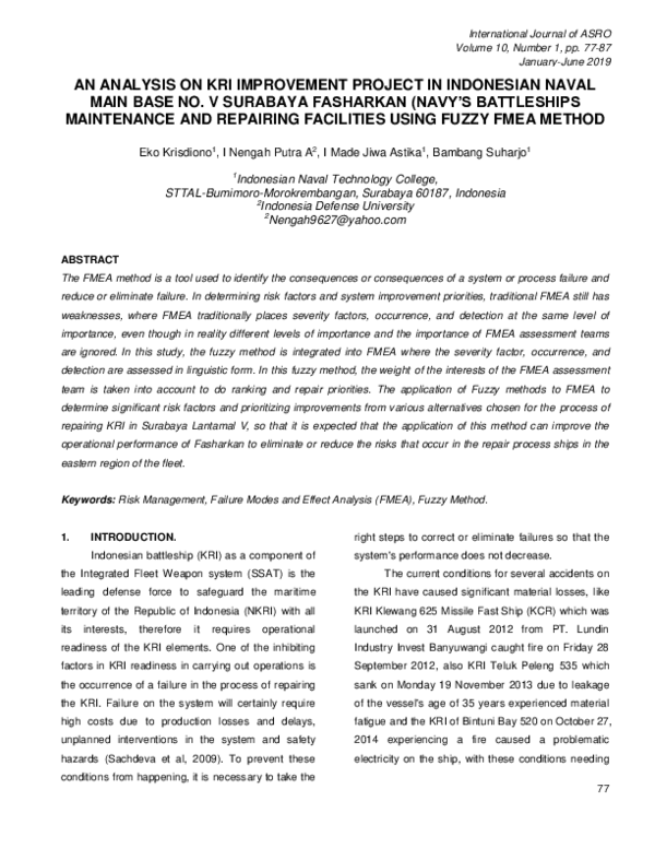(PDF) An Analysis on Kri Improvement Project in Indonesian Naval Main Base No. V Surabaya ...