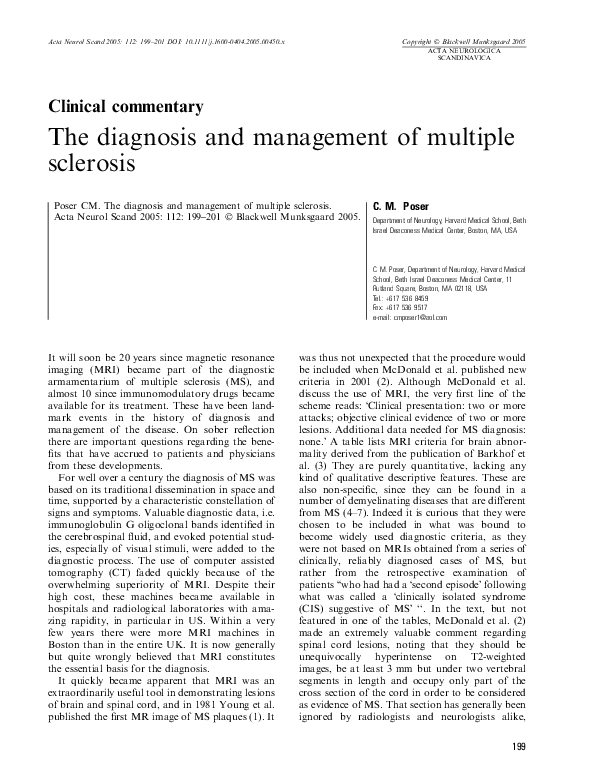 (PDF) The diagnosis and management of multiple sclerosis