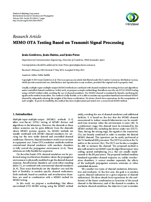 (PDF) MIMO OTA Testing Based on Transmit Signal Processing