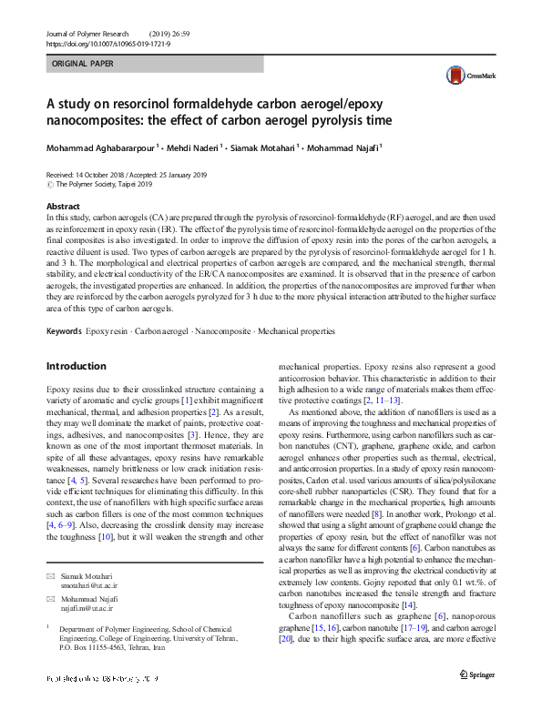 (PDF) A study on resorcinol formaldehyde carbon aerogel/epoxy ...