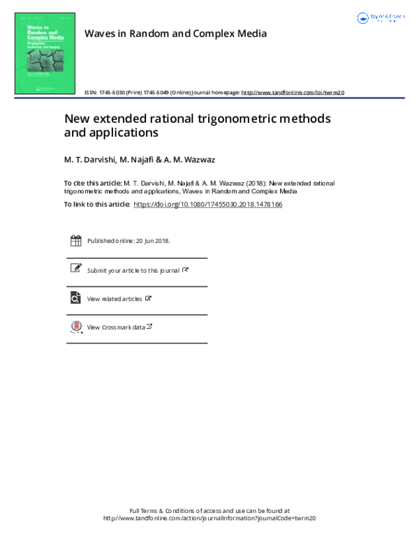Pdf New Extended Rational Trigonometric Methods And Applications