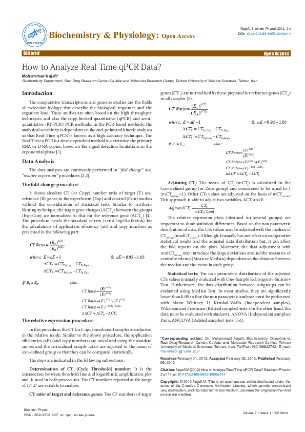 (PDF) How to Analyze Real Time qPCR Data?