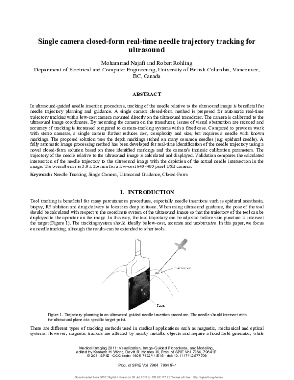 (PDF) Single camera closed-form real-time needle trajectory tracking ...