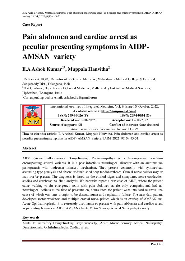 (PDF) Abdominal Pain & Cardiac Arrest in AIDP-AMSAN
