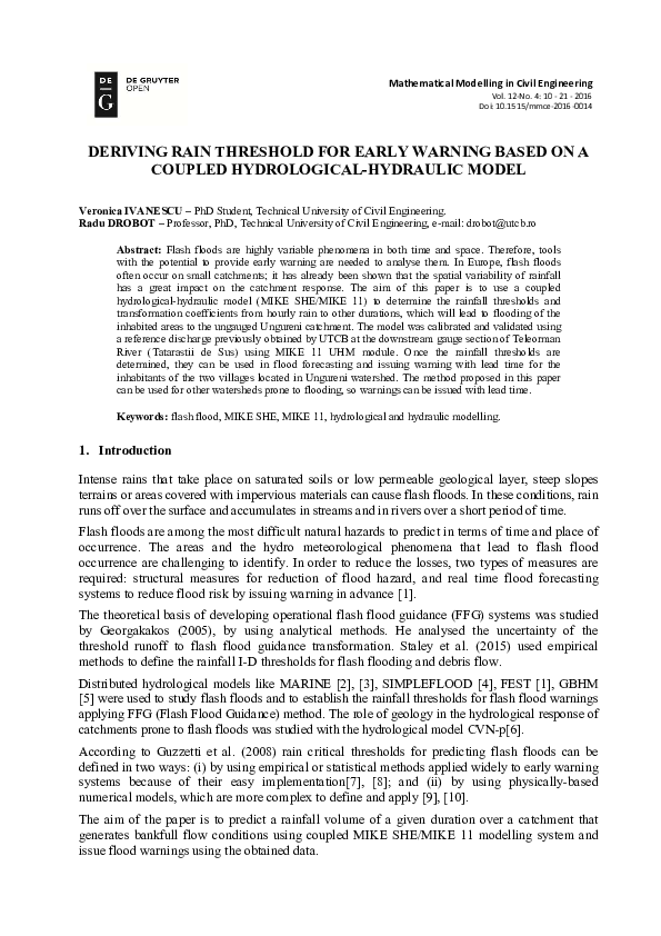 (PDF) Deriving Rain Threshold for Early Warning Based on a Coupled ...