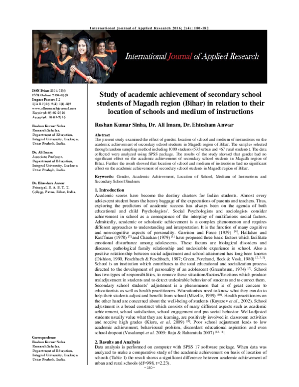(PDF) Study of academic achievement of secondary school students of ...