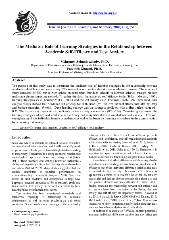 (PDF) The Mediator Role of Learning Strategies in the Relationship between Academic Self ...