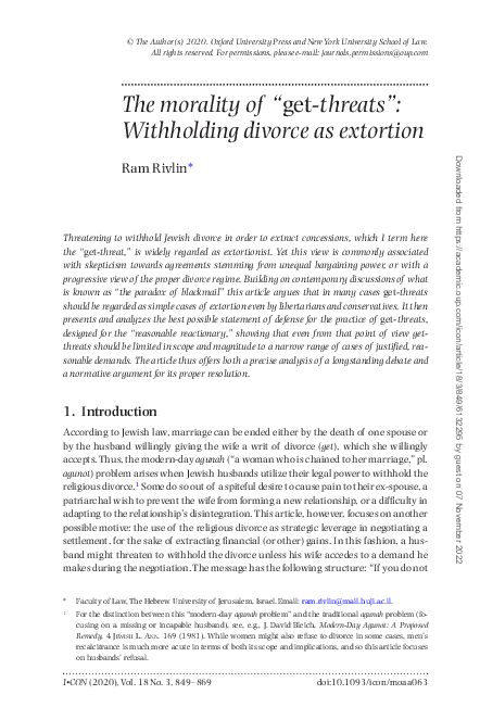 (PDF) The morality of “ get-threats”: Withholding divorce as extortion