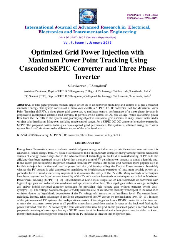 (PDF) Optimized Grid Power Injection with Maximum Power Point Tracking Using Cascaded SEPIC ...