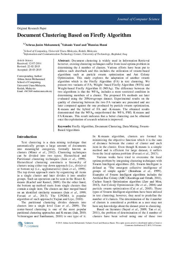(PDF) Document Clustering Based on Firefly Algorithm