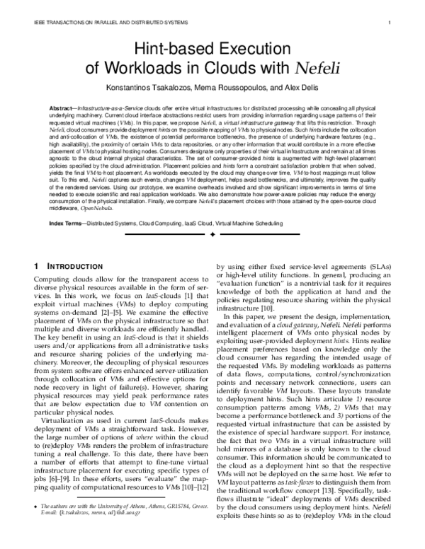 Hint-Based Execution of Workloads in Clouds with Nefeli
