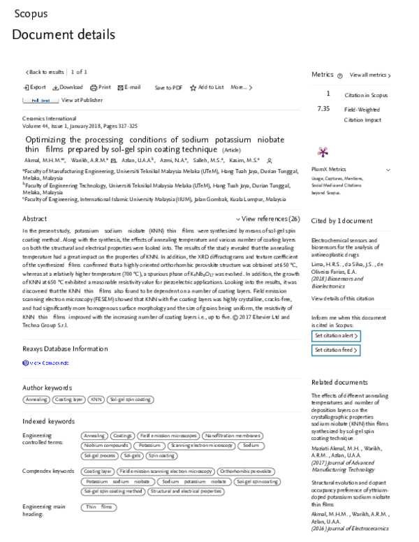 (PDF) Optimizing the processing conditions of sodium potassium niobate ...