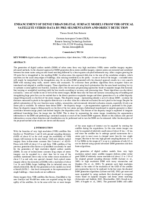 Pdf Enhancement Of Dense Urban Digital Surface Models From Vhr