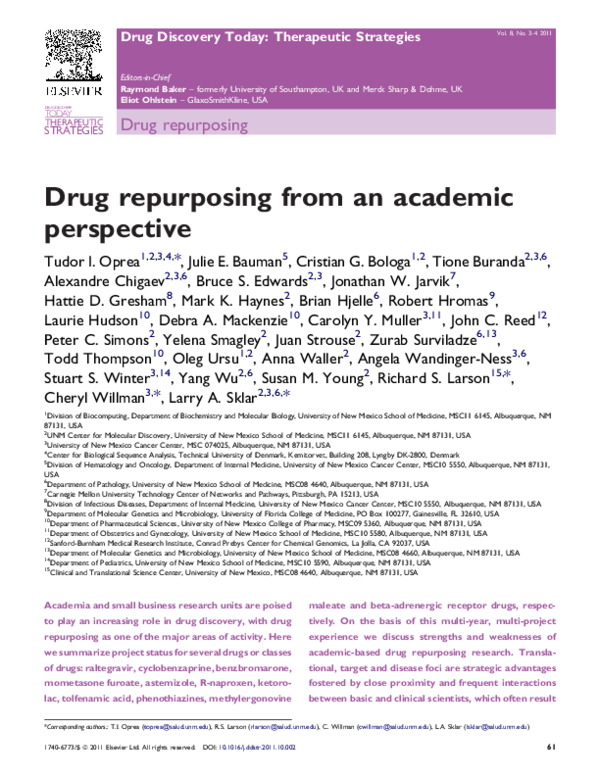 (PDF) Drug repurposing from an academic perspective
