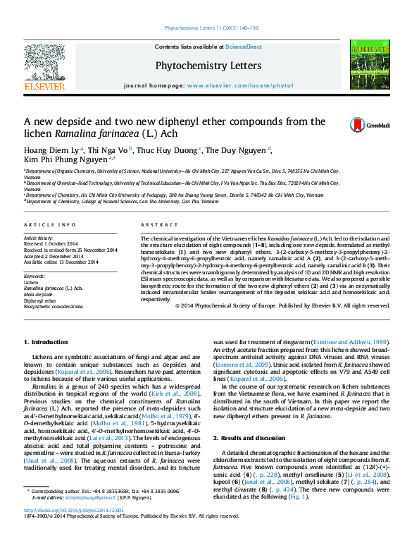 (PDF) A new depside and two new diphenyl ether compounds from the lichen Ramalina farinacea (L.) Ach