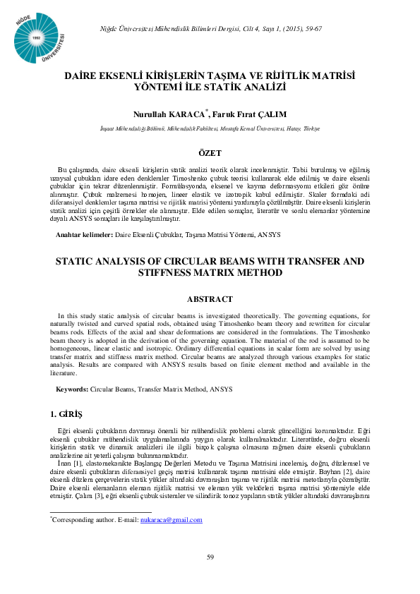 (PDF) Static analysis of circular beams with transfer and stiffness ...