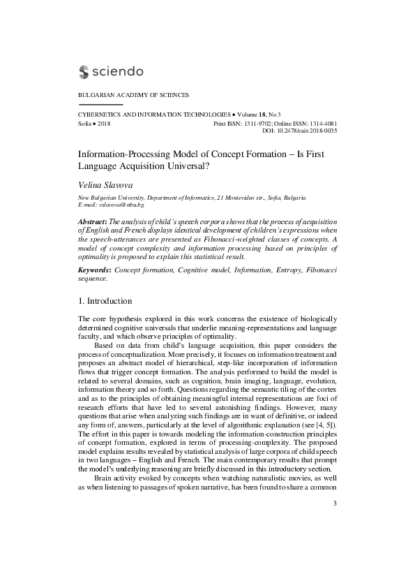 (PDF) Information-Processing Model of Concept Formation – Is First Language Acquisition Universal?