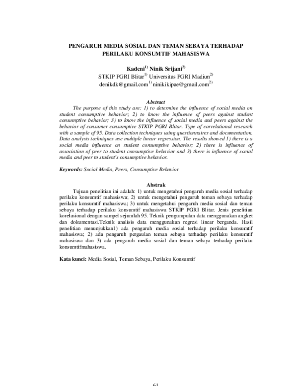 (PDF) Pengaruh Media Sosial dan Teman Sebaya Terhadap Perilaku Seksual Siswa yang Berpacaran di ...
