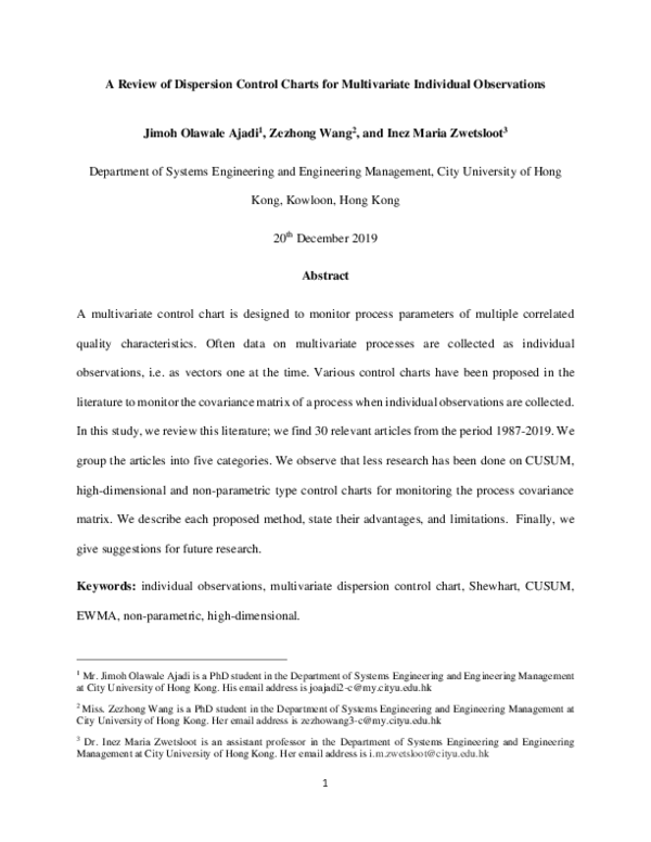 (PDF) A review of dispersion control charts for multivariate individual observations