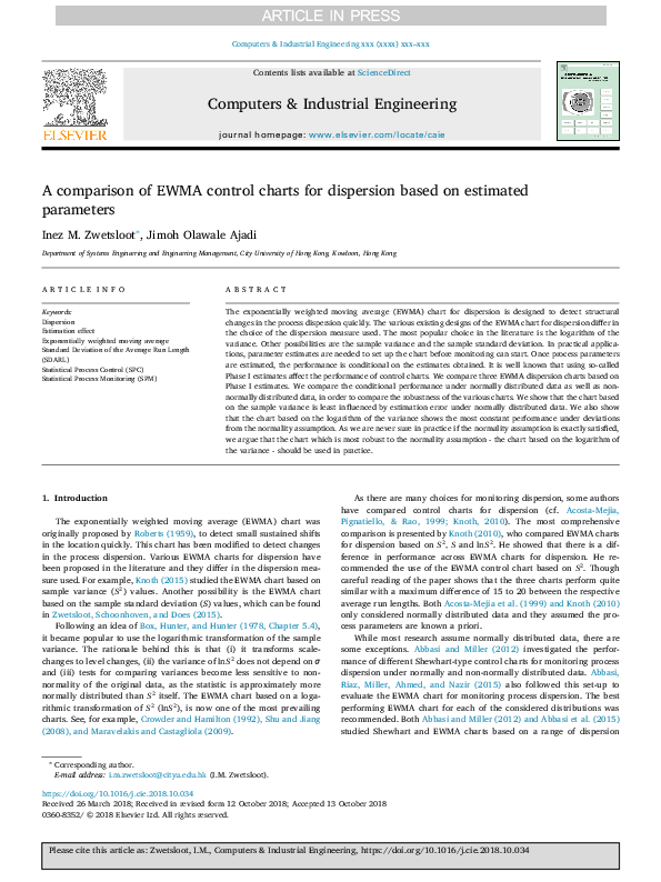 (PDF) A comparison of EWMA control charts for dispersion based on estimated parameters | Inez ...