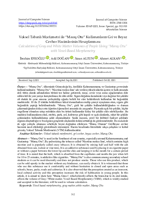 (PDF) Voksel Tabanlı Morfometri ile “Maraş Otu” Kullananların Gri ve ...