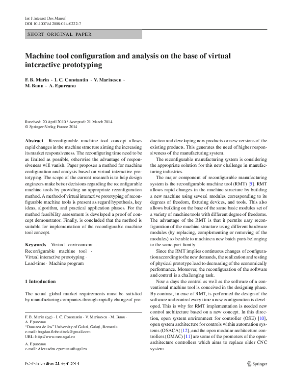 (PDF) Machine tool configuration and analysis on the base of virtual ...